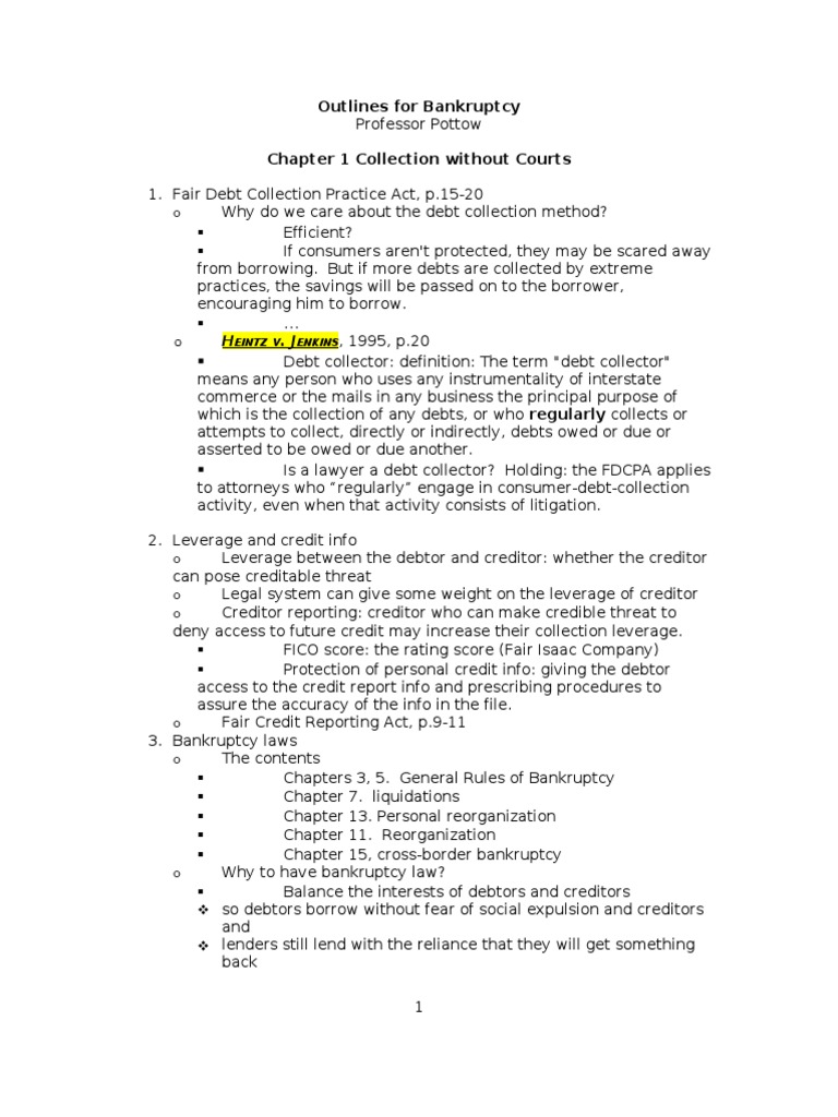 Bankruptcy Outline - Pottow 2011 | PDF | Bankruptcy In The United ...