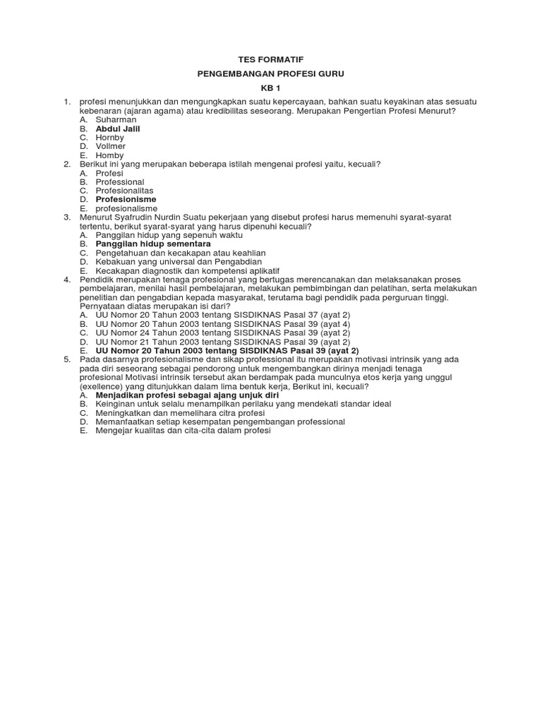 Tes Formatif Pengembangan Profesi Guru | PDF