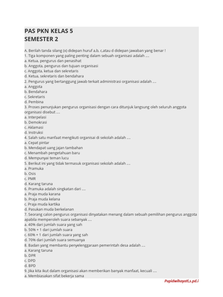 Pas PKN Kelas 5 Sem 2 | PDF | Karier & Perkembangan