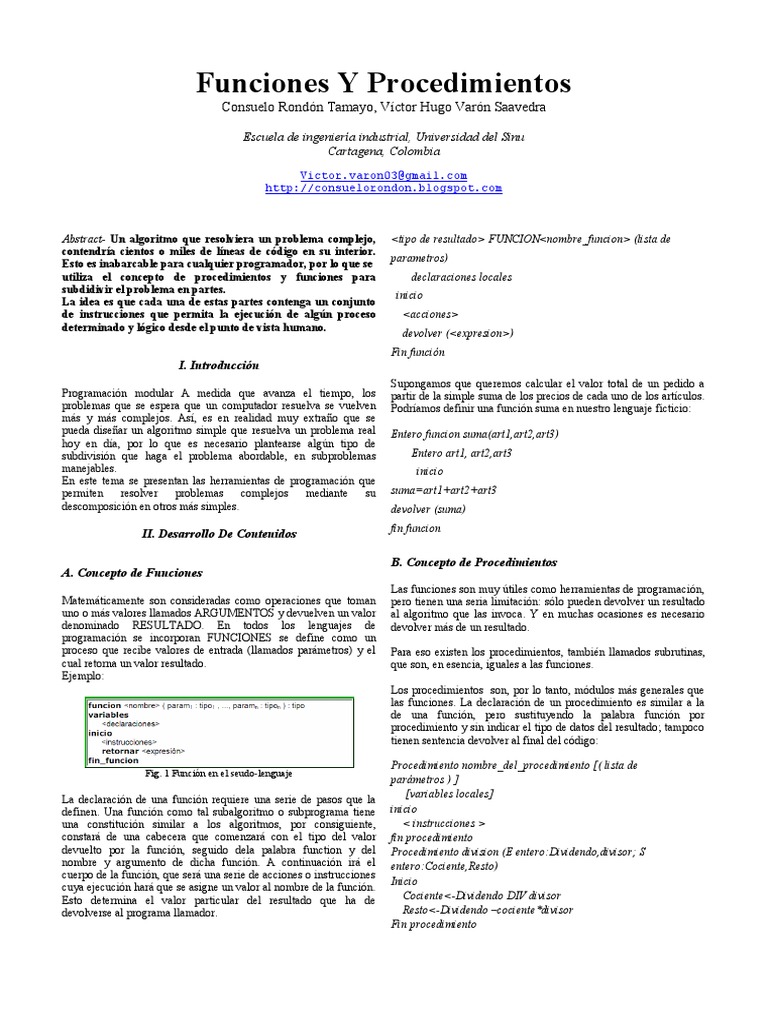 Funciones Y Procedimientos | PDF | Subrutina | División (Matemáticas)