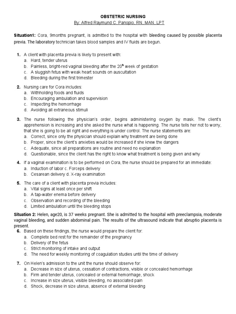 Obstetric Nursing Drills | PDF | Pregnancy | Childbirth