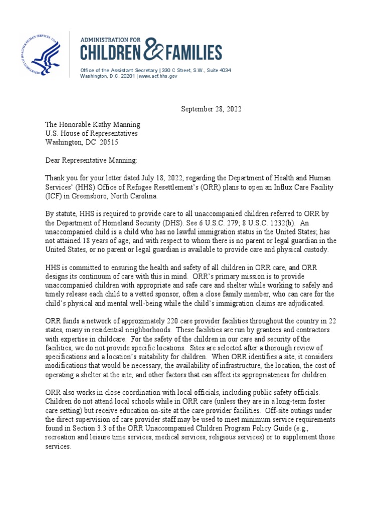 DHHS Letter To Rep. Kathy Manning | PDF | Health Care | United States ...