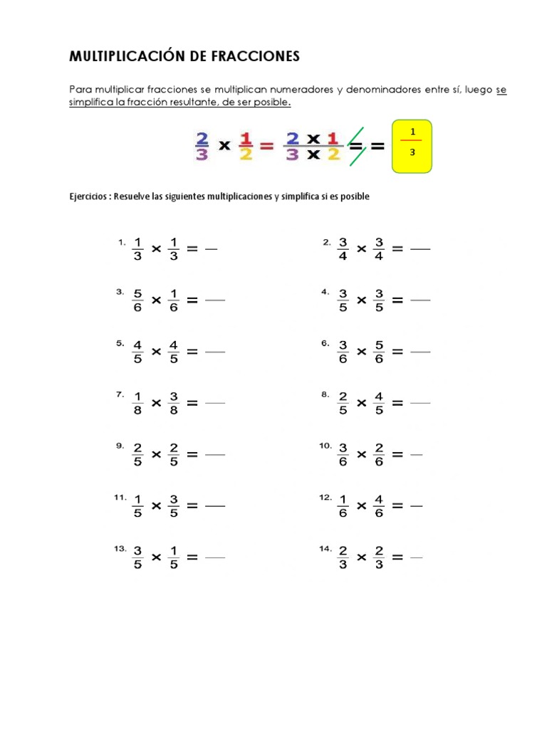 Multiplicación de Fracciones | PDF | Matemáticas | Aritmética
