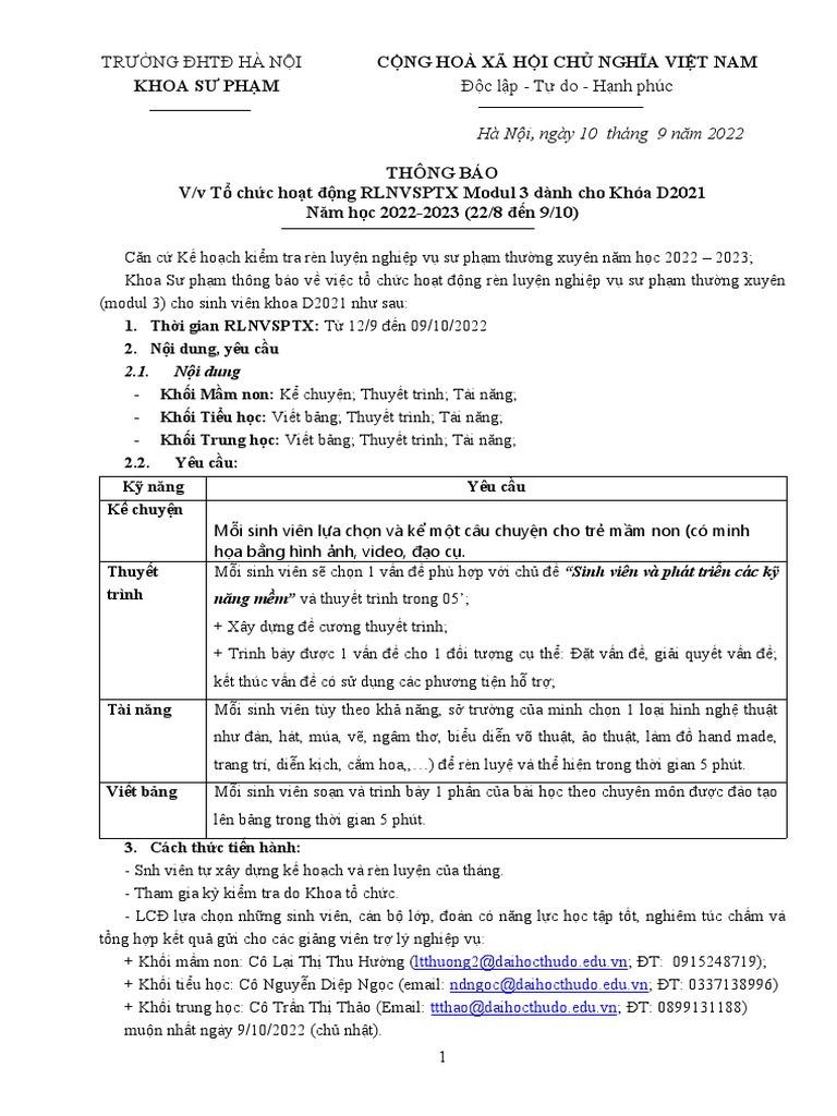 Thông Báo RLNVSPTX K2021 | PDF