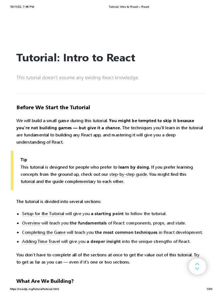 Tutorial - Intro To React - React | PDF Tutorial - Intro To React - React | PDF