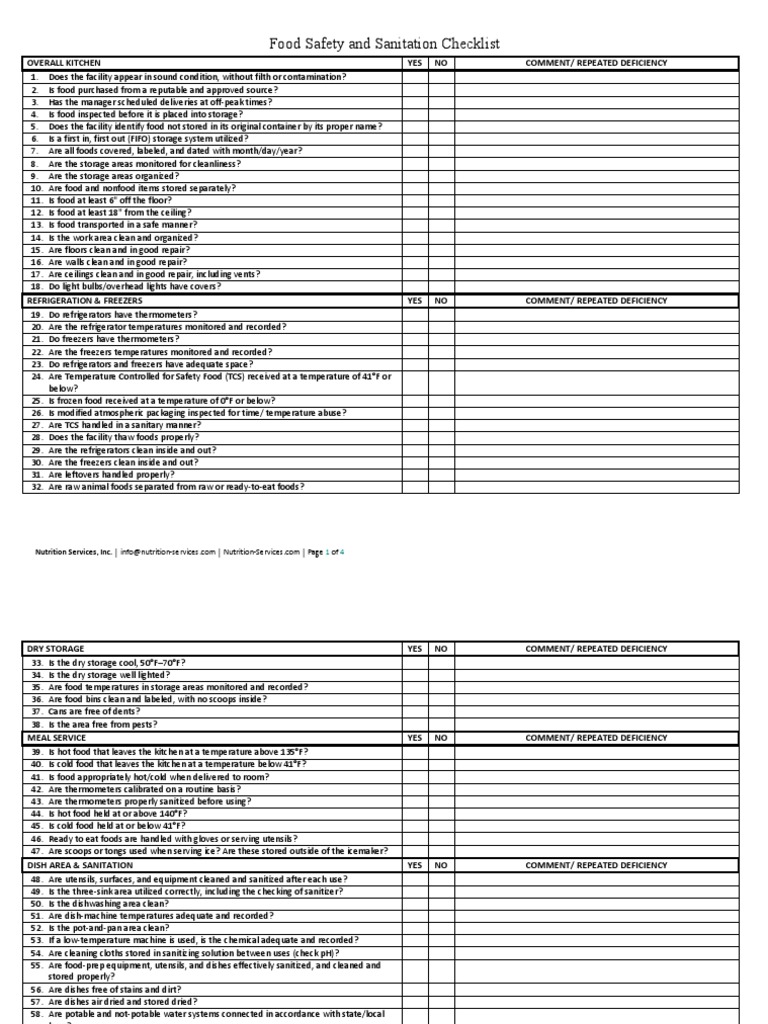 Foodsafety and Sanitation Checklist - 1 | PDF | Refrigerator | Hand Washing