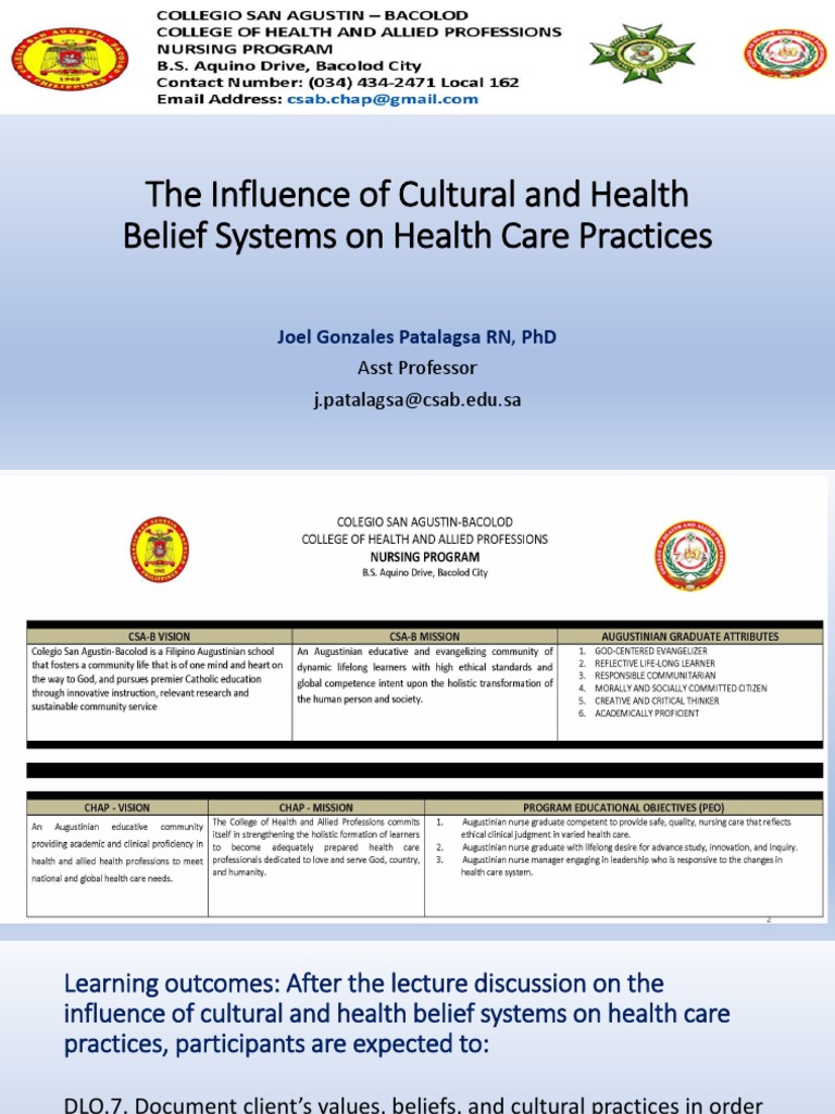 NCM 120 Part 3b The Influence of Cultural and Health Belief Systems On Health Care Practices ...