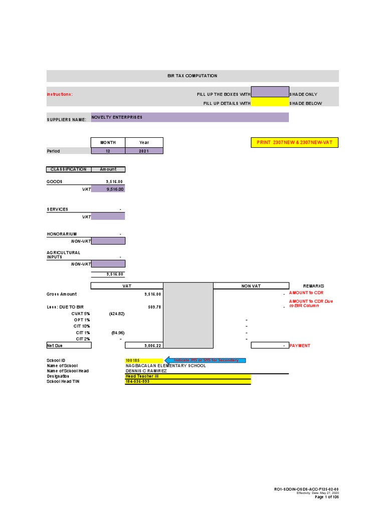 ACC F125 BIR Tax Computation 2021 1PT Zipcode | PDF | Makati