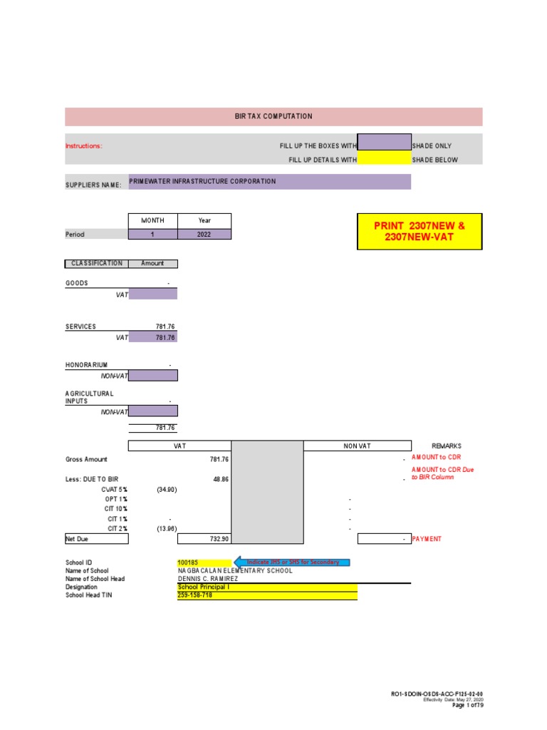 ACC F125 BIR Tax Computation 2022 | PDF