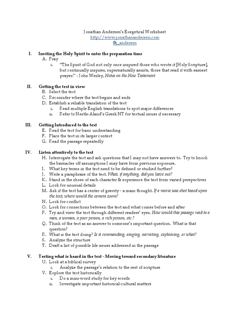 Andersen Exegetical Worksheet | PDF | Sermon | Exegesis