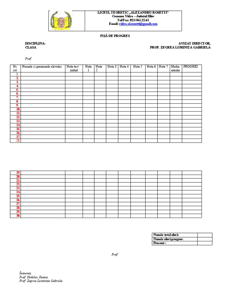 Fisa de Progres Model | PDF