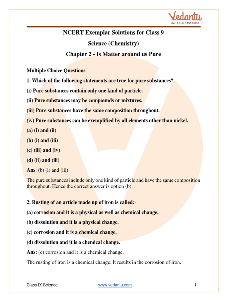 NCERT Exemplar For Class 9 Science Chapter 2 | PDF | Sodium Hydroxide | Mixture