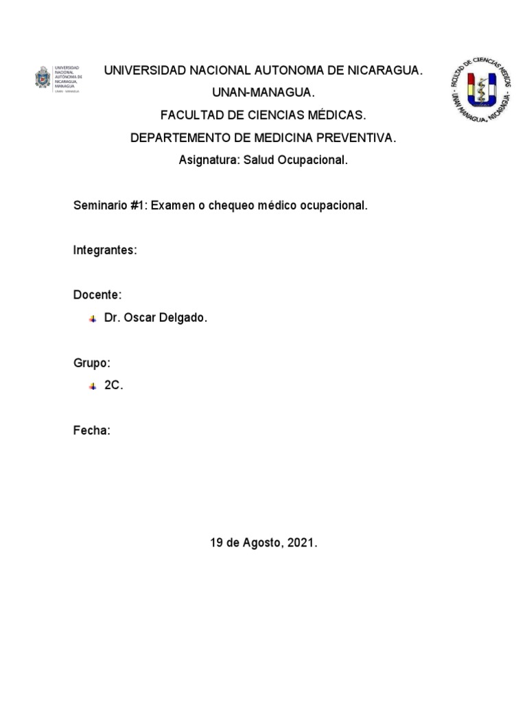Chequeo Médico Ocupacional | PDF | Seguridad y salud ocupacional ...