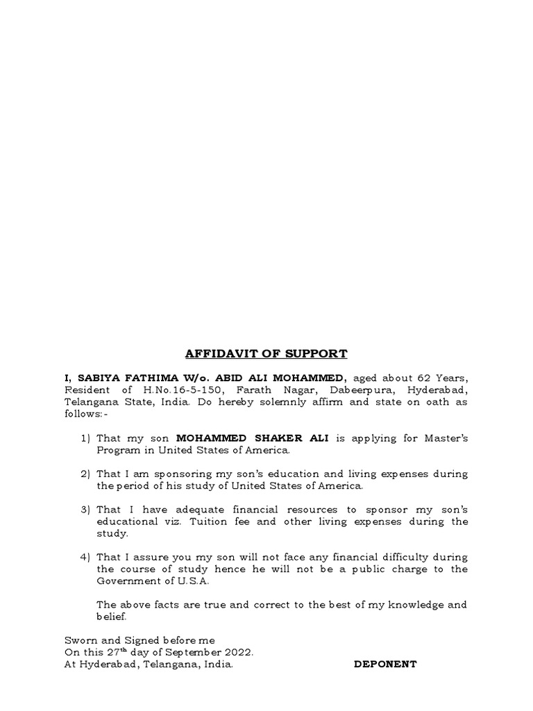 Affidavit of Support | PDF | Career & Growth | Wellness