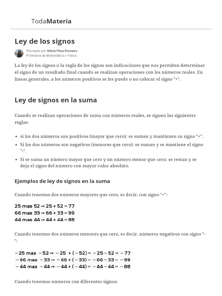 Ley de Los Signos - Suma, Resta, Multiplicación y División (Con ...