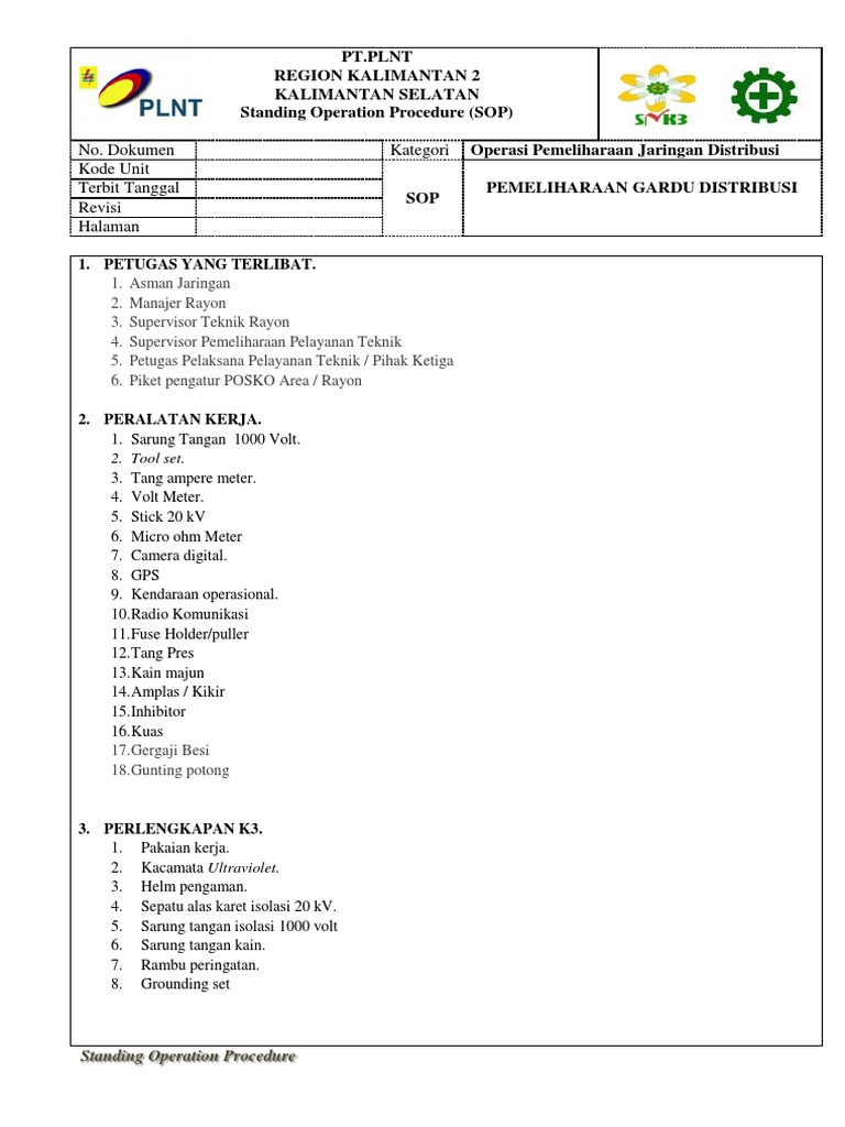 Sop Pemeliharaan Lemari PHB TR | PDF | Teknologi & Rekayasa