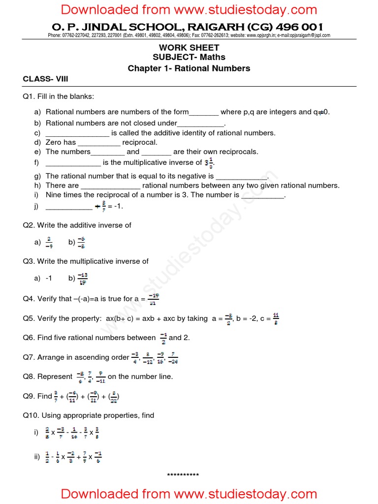 Rational Numbers Assignment 11 - 0 | PDF | Rational Number | Algebra