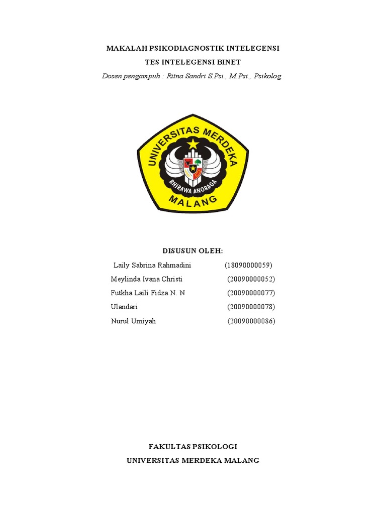 Makalah Psikodiagnostik Intelegensi Kelompok 7 - Tes Intelegensi Binet ...