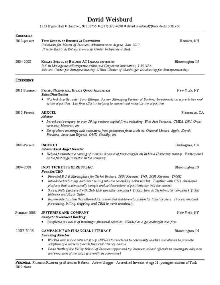 Resume | PDF | Venture Capital | Corporate Finance