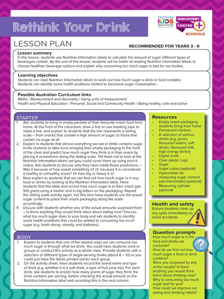 8 - Lesson Plan - Rethink Your Drink Final | PDF | Drink | Sugar