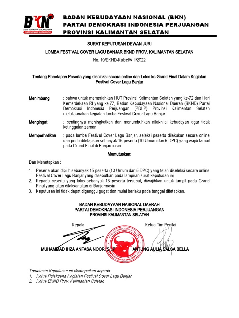 Surat Keputusan (SK) Dewan Juri | PDF