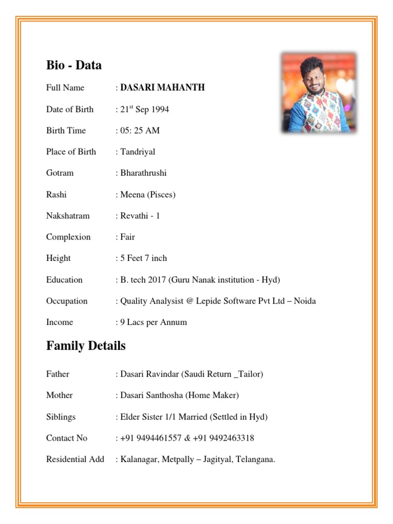Mahanth BIo-Data | PDF