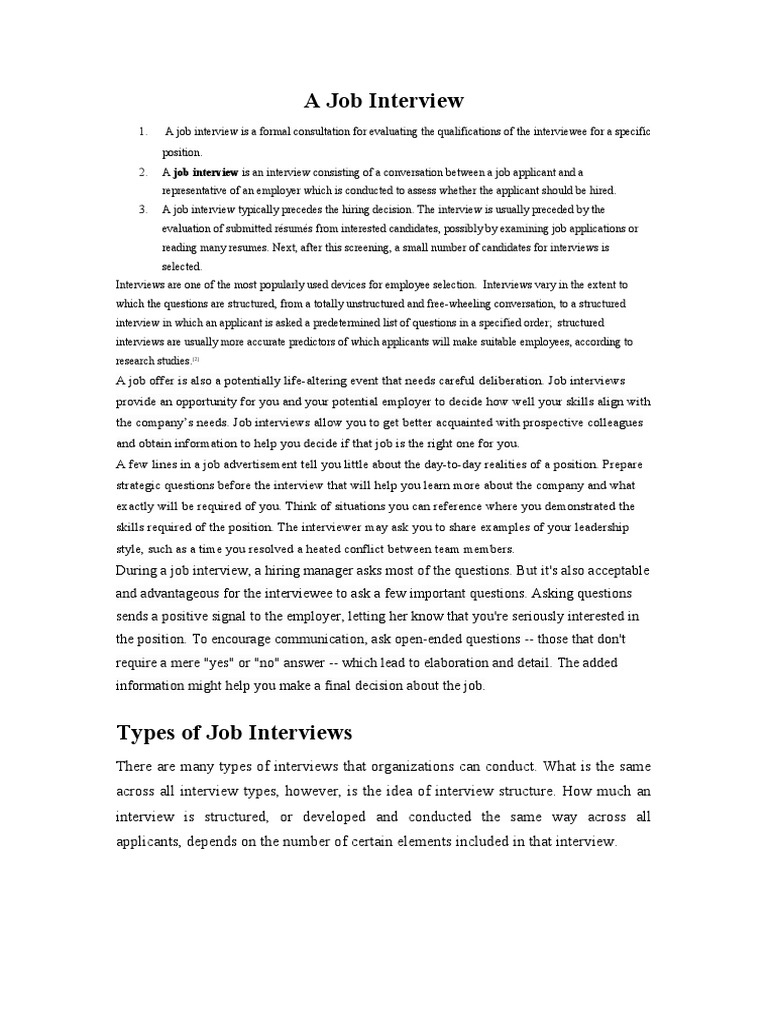 A Job Interview | PDF | Job Interview | Interview
