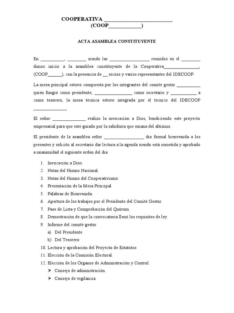 Modelo de Acta de Asamblea Constituyente Revisado | PDF | Gobernancia ...
