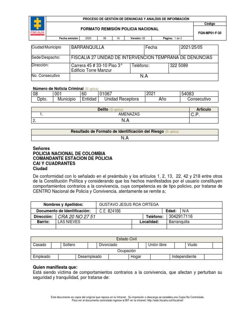 Denuncia Colombia | PDF | Justicia | Crimen y violencia