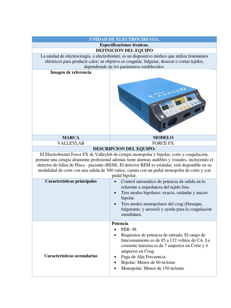 Unidad de Electrocirugia-Valleylab Force FX | PDF | Cantidades fisicas ...