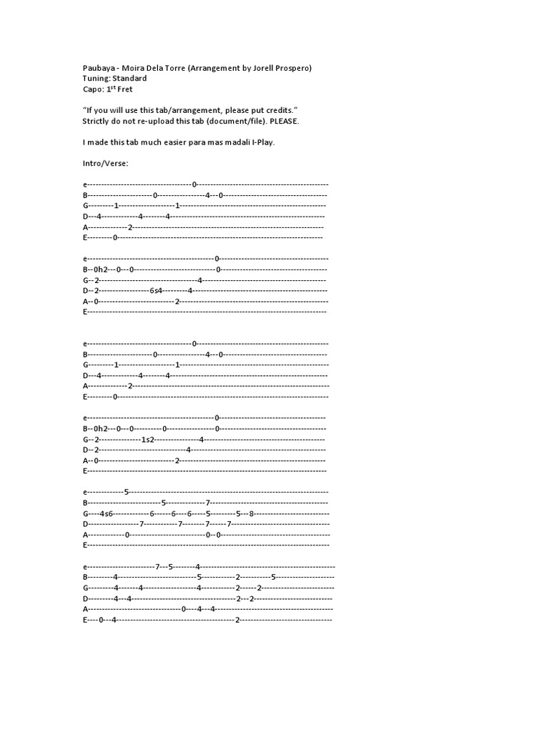 Paubaya - Moira Dela Torre (Arrangement by Jorell Prospero) | PDF ...