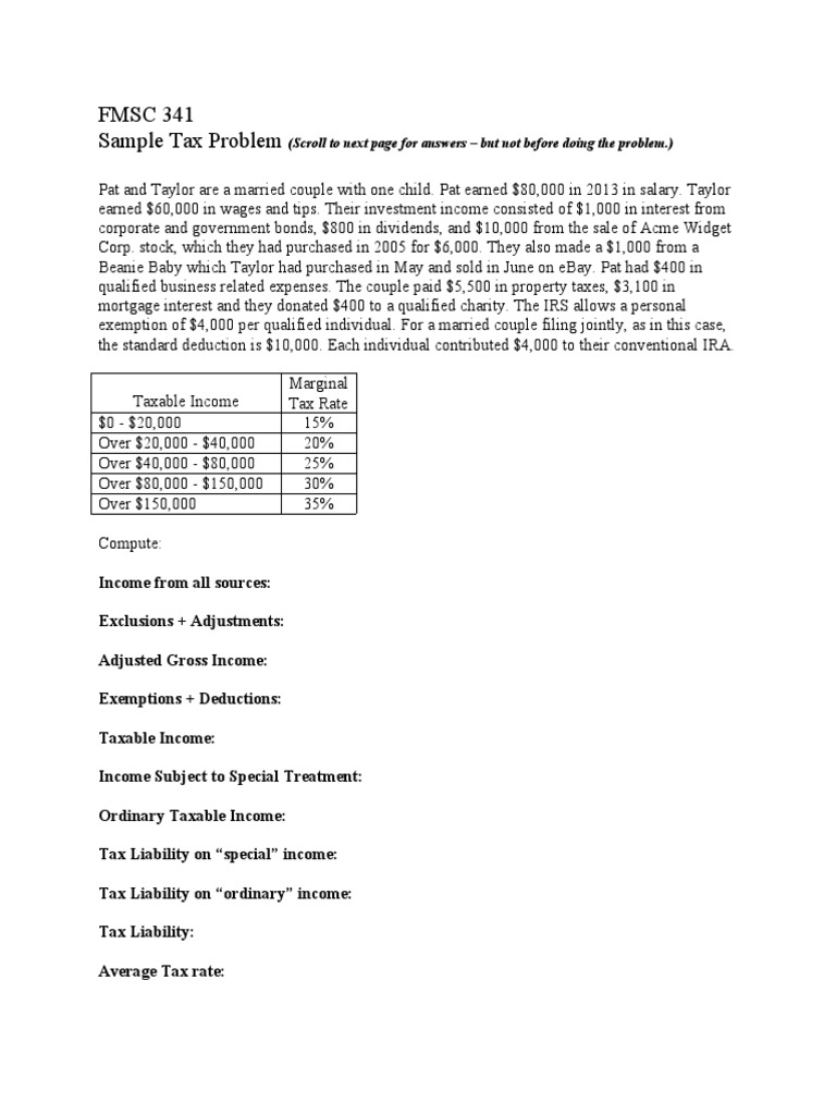 Practice Tax Problem With Answers-1 | PDF | Taxation In The United ...