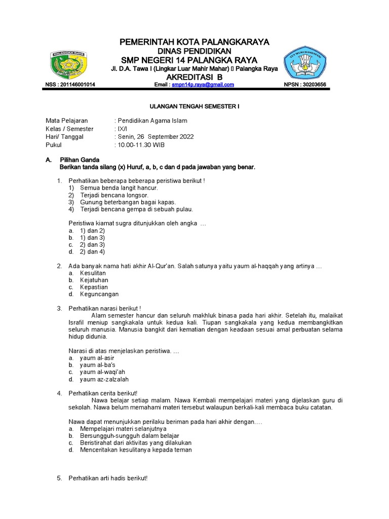 Soal Uts Agama Islam 9 | PDF