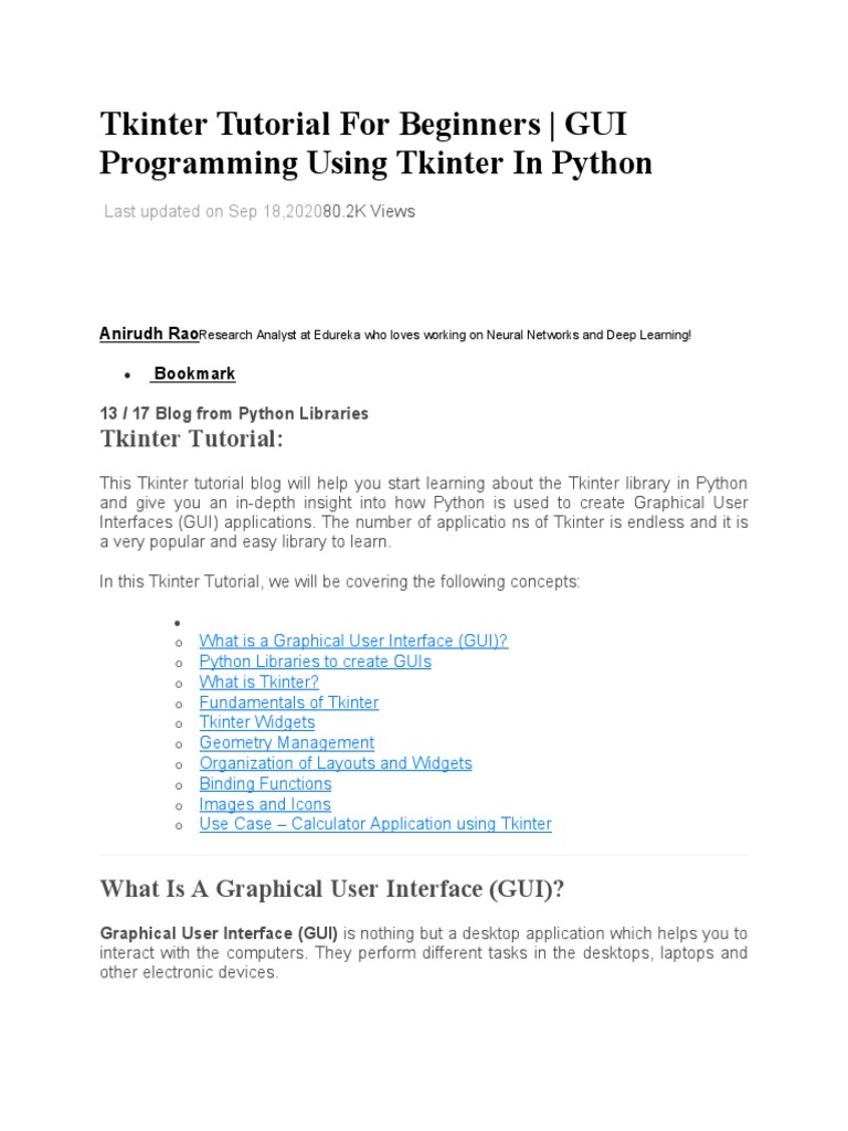 Tkinter Tutorial For Beginners | Download Free PDF | Graphical User Interfaces | Icon (Computing)