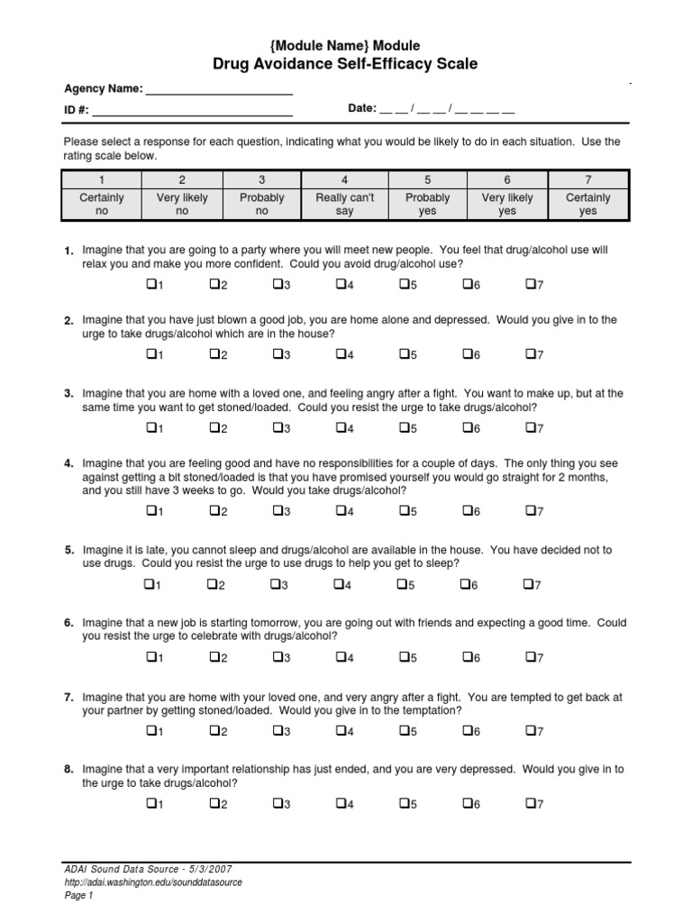 Drug Avoidance Self Efficacy Scale 438 | PDF | Lifestyle
