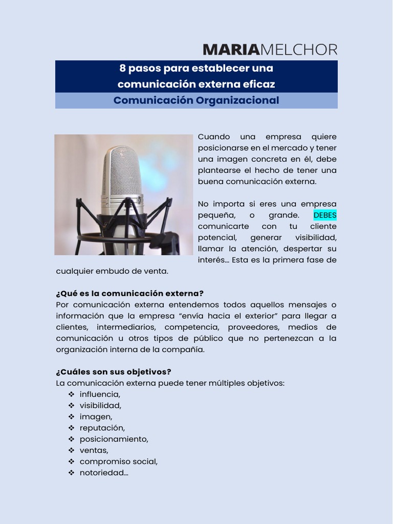 8 Pasos para Establecer Una Comunicación Externa Eficaz-María Melchor ...