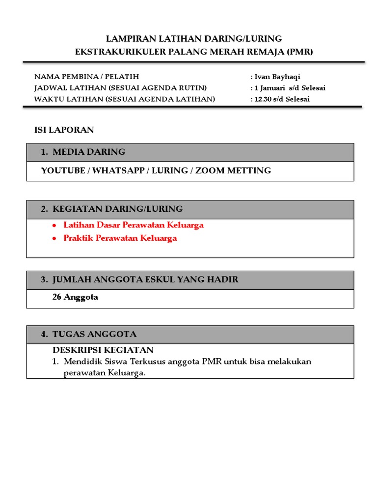 Laporan Ekskul PMR Januari | PDF