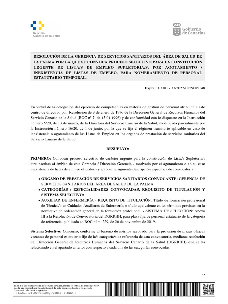 GSS - La Palma - Aux - Enfermeria - 2 Conv | Descargar gratis PDF | Comisión Europea | Islas ...