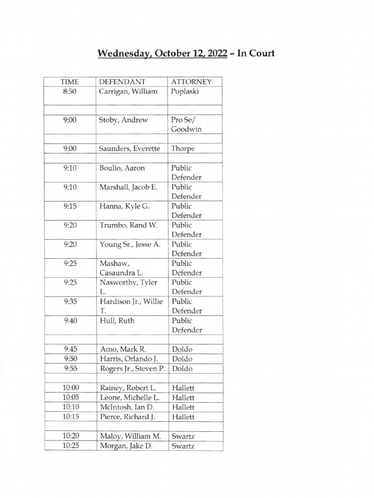 Court Schedule for October 12, 2022 | PDF
