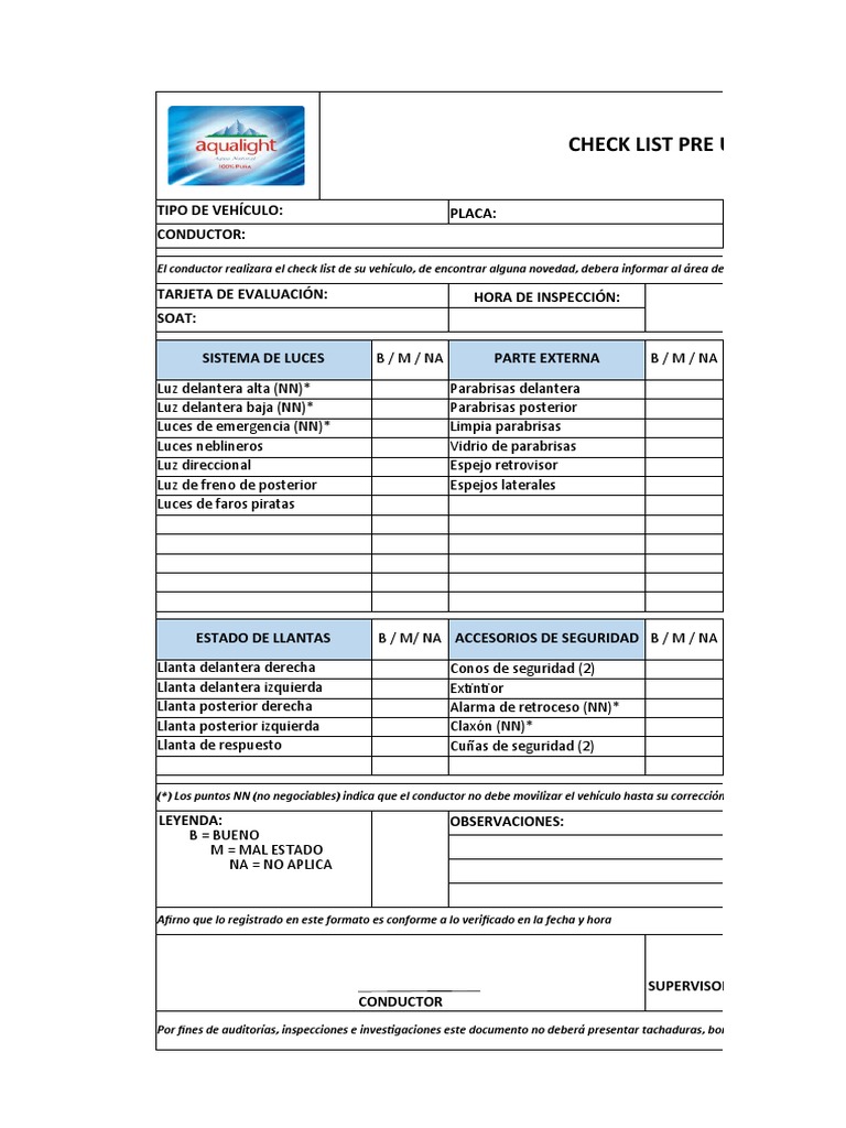 Check List Pre-Uso de Camión | Descargar gratis PDF | Transporte ...
