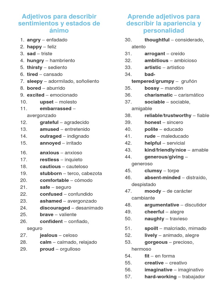 Adjetivos para Sentimientos y Estados | PDF