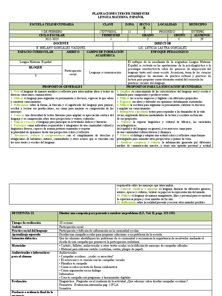 Esp. Sec. 12 | PDF | Evaluación | Comunicación