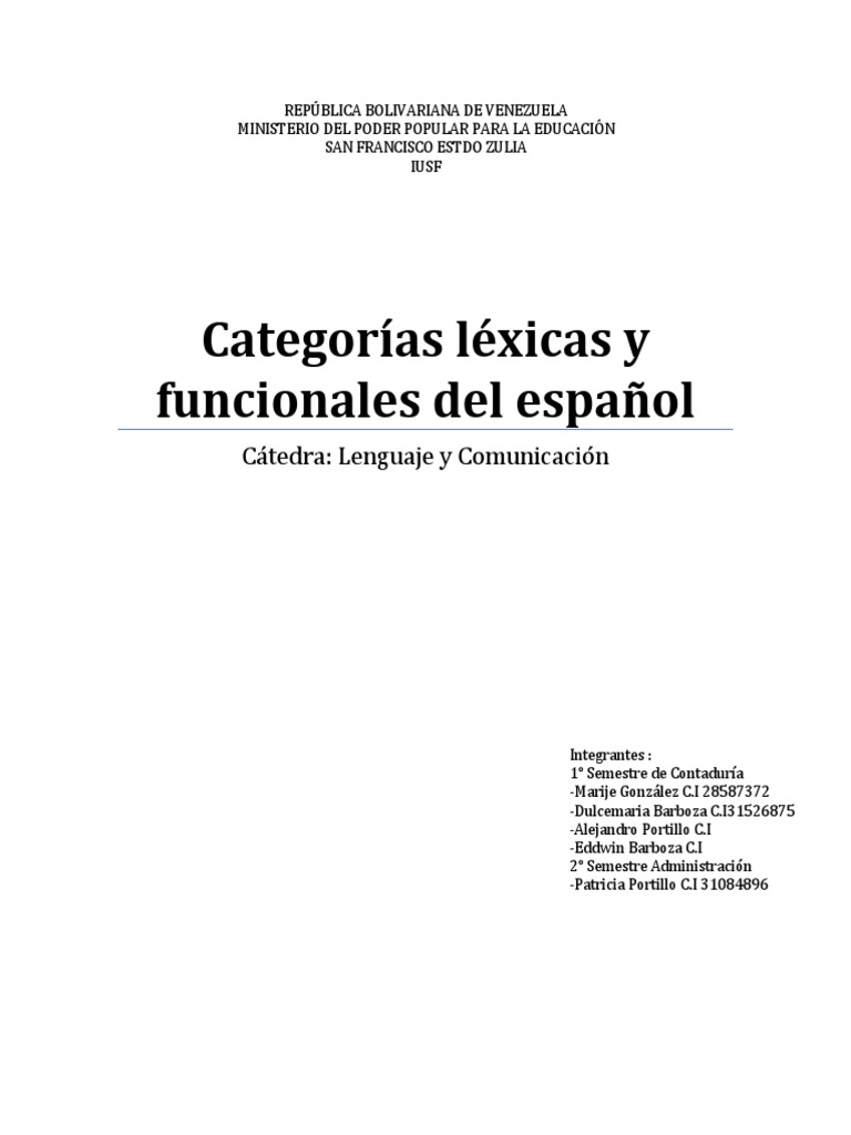 Categorías léxicas del español explicadas | PDF | Verbo | Adjetivo