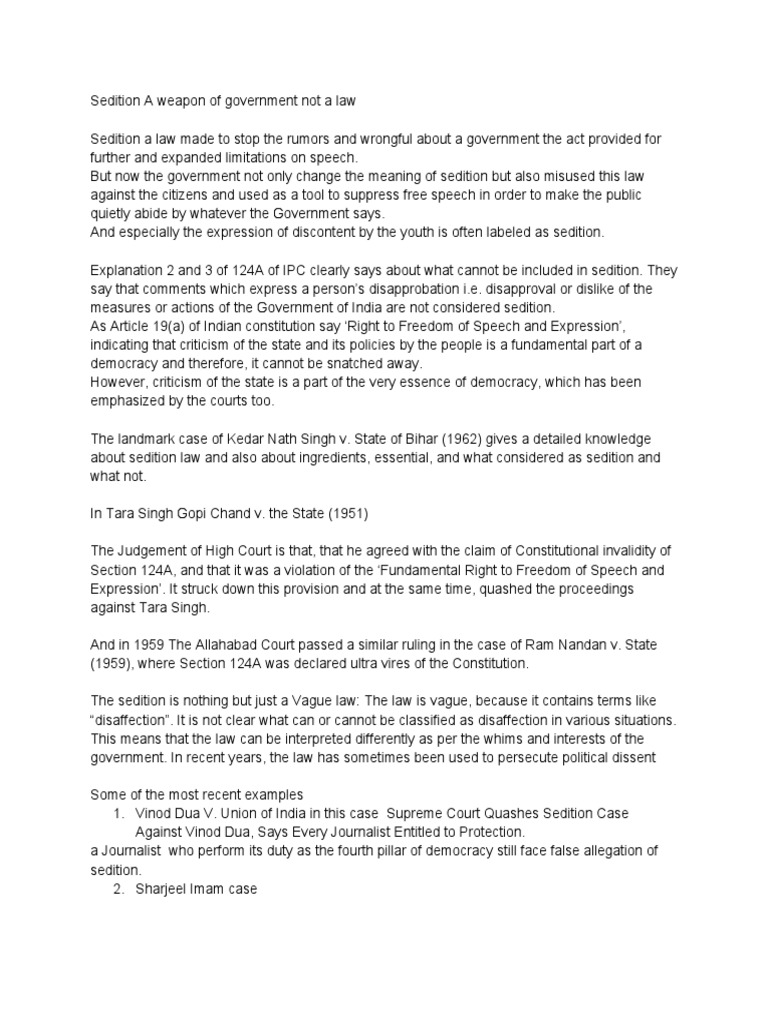Sedition A Weapon of Government Not A Law - Docx Uu | PDF | Justice ...