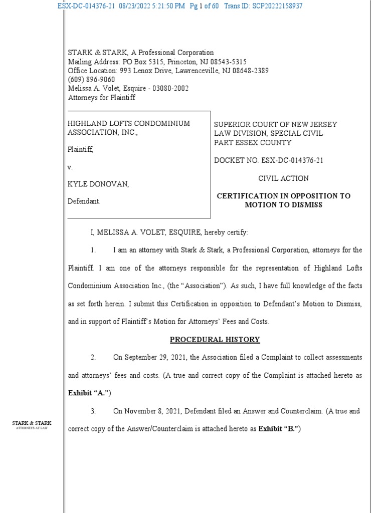 Opposition To Motion To Dismiss New Jersey | PDF | Complaint | Lawsuit