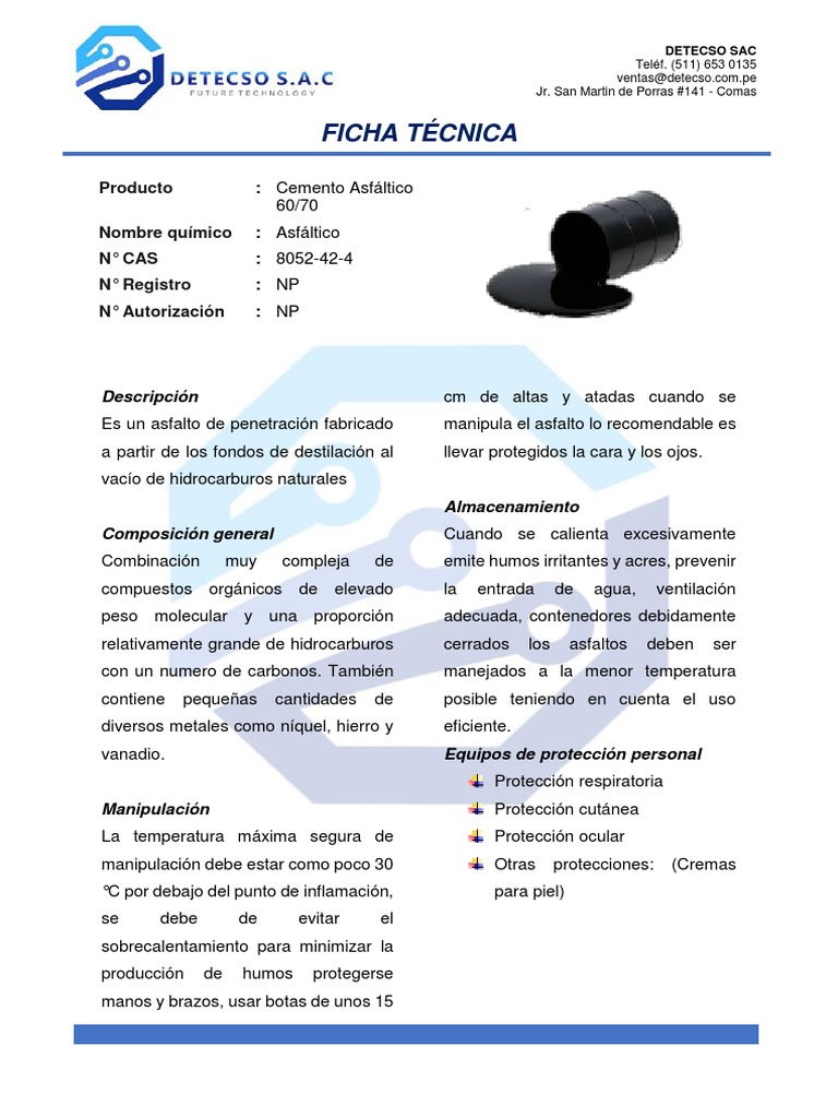 Ficha Técnica - Cemento Asfaltico | PDF