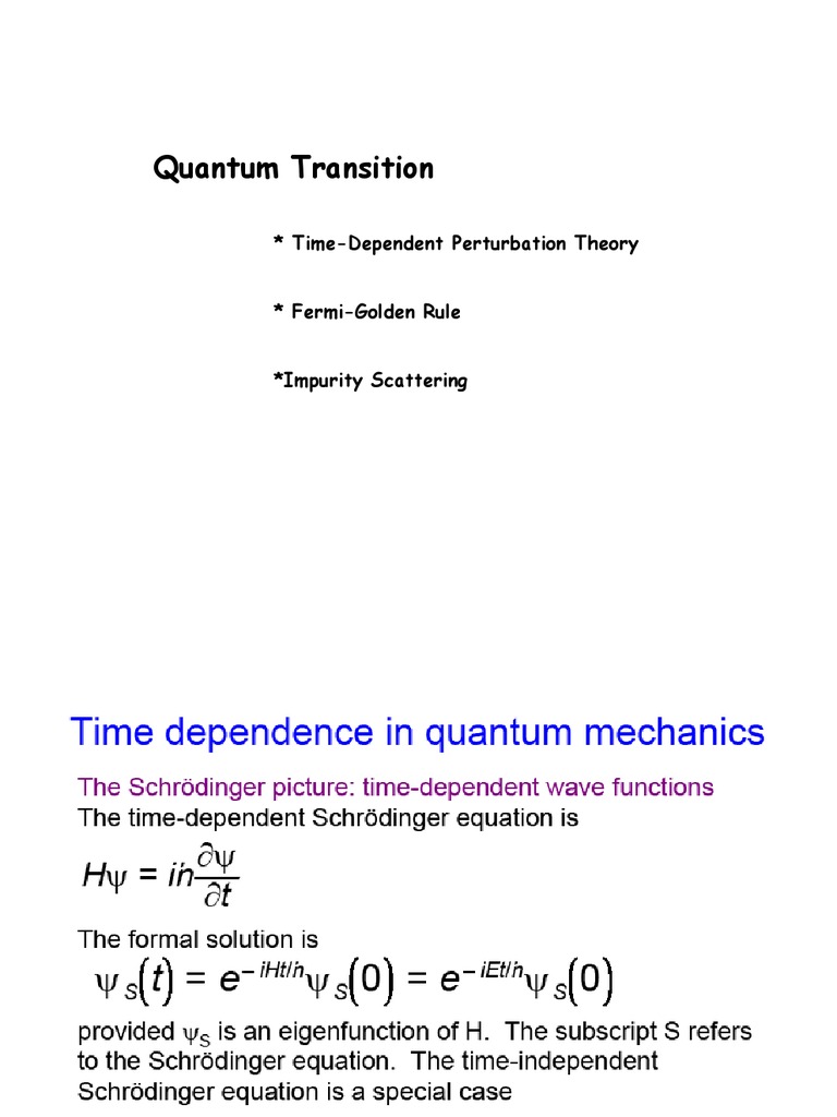 Quantum Mechanics Course Microsoft Power Point Time Dependent Perturbation Theory | PDF ...