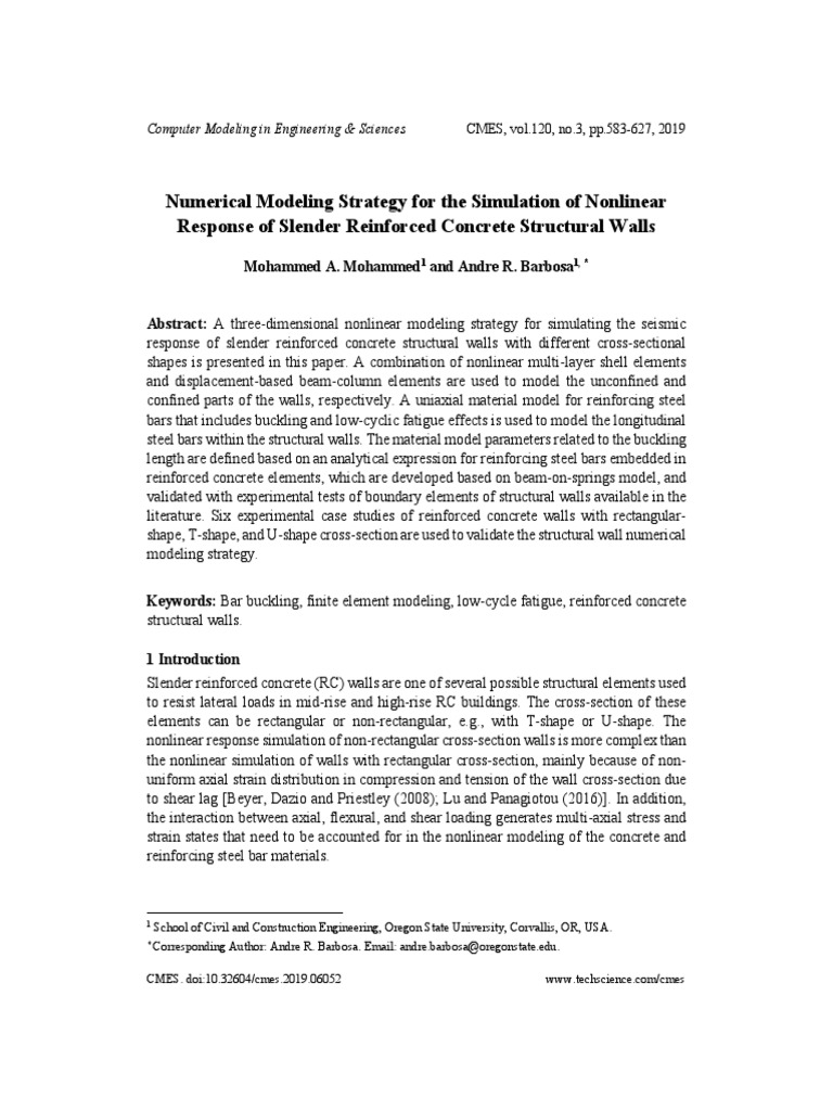 Mohammed And Barbosa Numerical Modeling Strategy For The Simulation Of Nonlinear Response Of