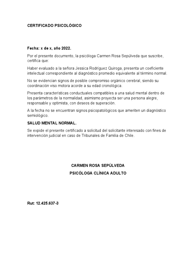 Certificado Psicológico | PDF