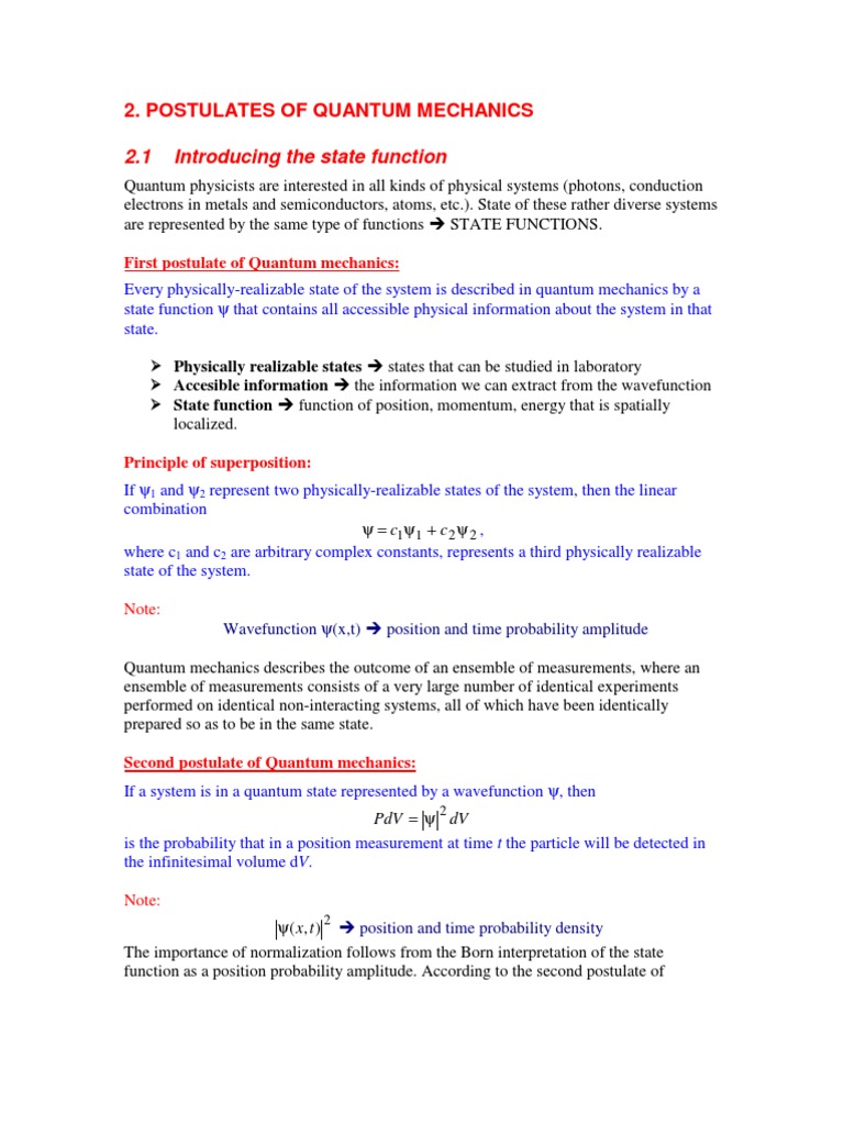 Quantum Mechanics Course Postulates | PDF | Wave Function | Quantum ...